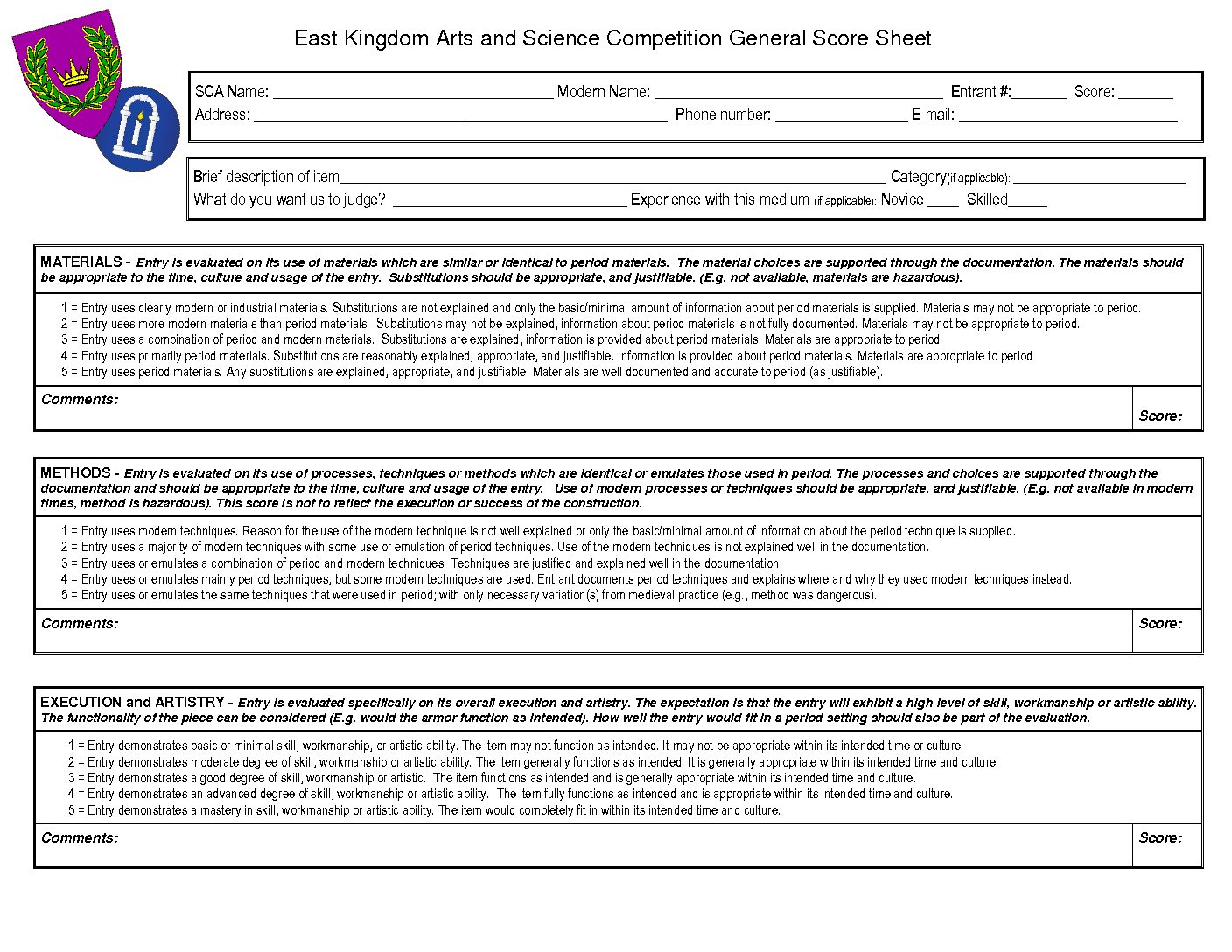 AS General Score Sheet – East Kingdom Gazette